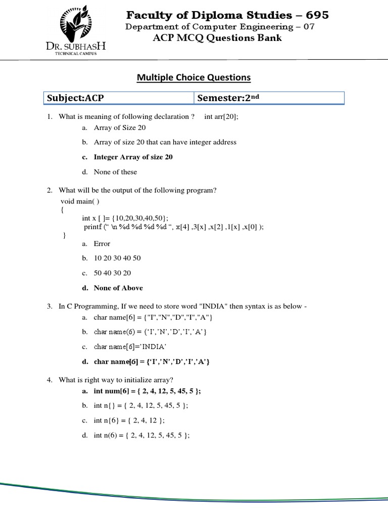 ACP MCQ Questions Bank: Department of Computer Engineering - 07 ...