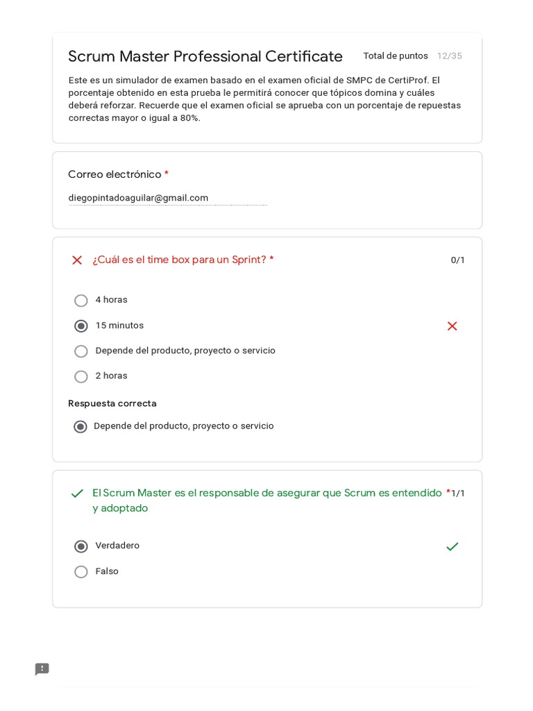 Scrum Master Professional Certificate Examen Resuelto | PDF | Scrum ...