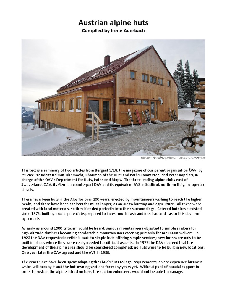 Austrian Alpine Huts: Compiled by Irene Auerbach | PDF | Alps ...