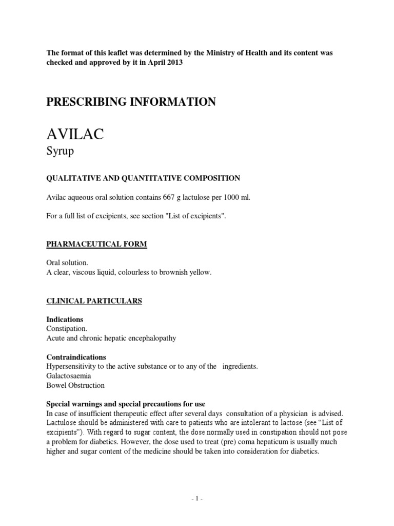 Avilac: Prescribing Information | PDF | Dose (Biochemistry) | Chemistry