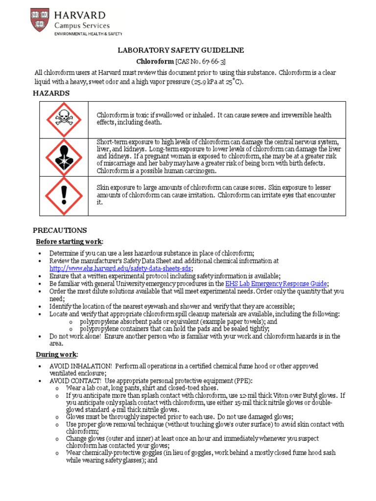 Lab Safety Guideline Chloroform | PDF | Chloroform | Laboratories
