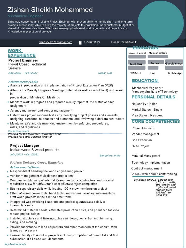 Zishan Sheikh Mohammed: Work Experience Education | PDF | United Arab ...