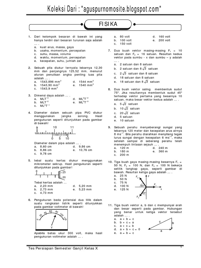 Soal Persiapan UAS Ganjil Fisika SMA Kelas X | PDF