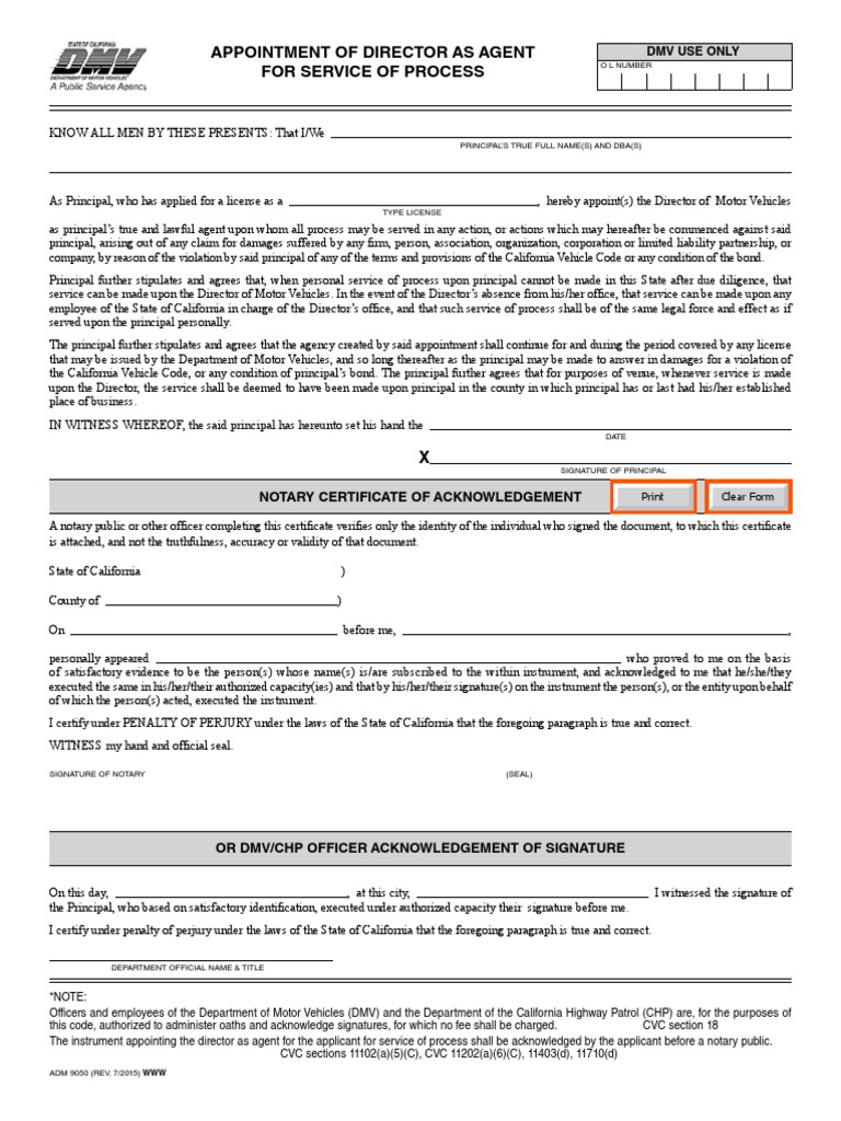 Appointment of Director As Agent For Service of Process: Notary ...