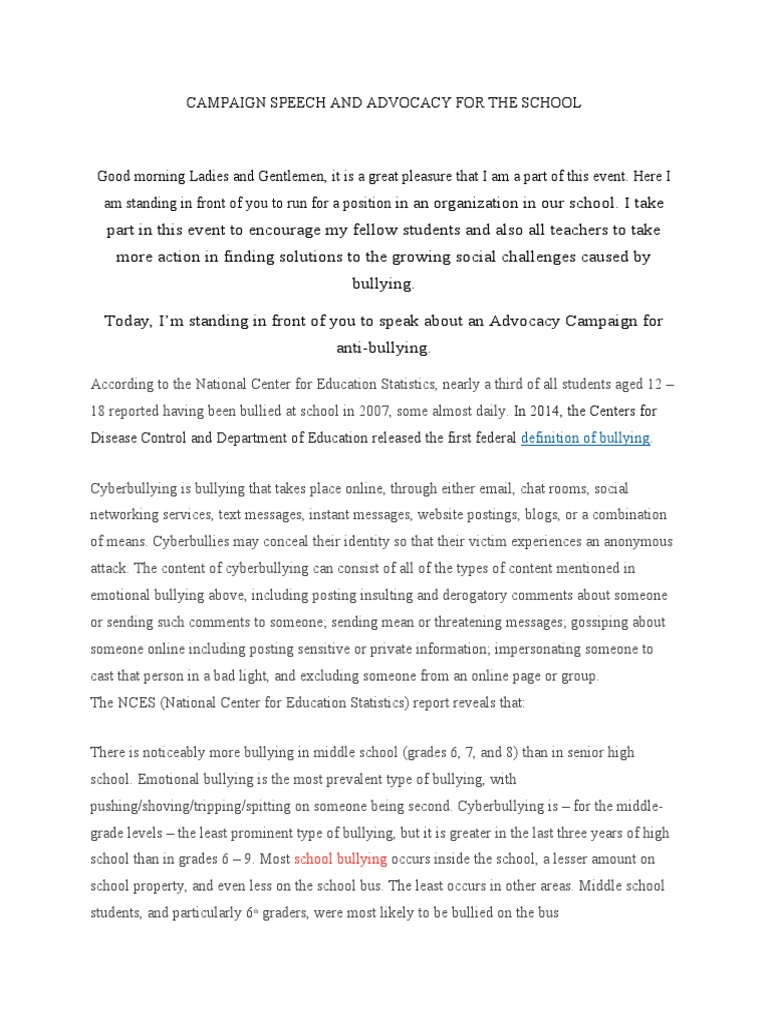 Campaign Speech and Advocacy | PDF | Cyberbullying | Bullying