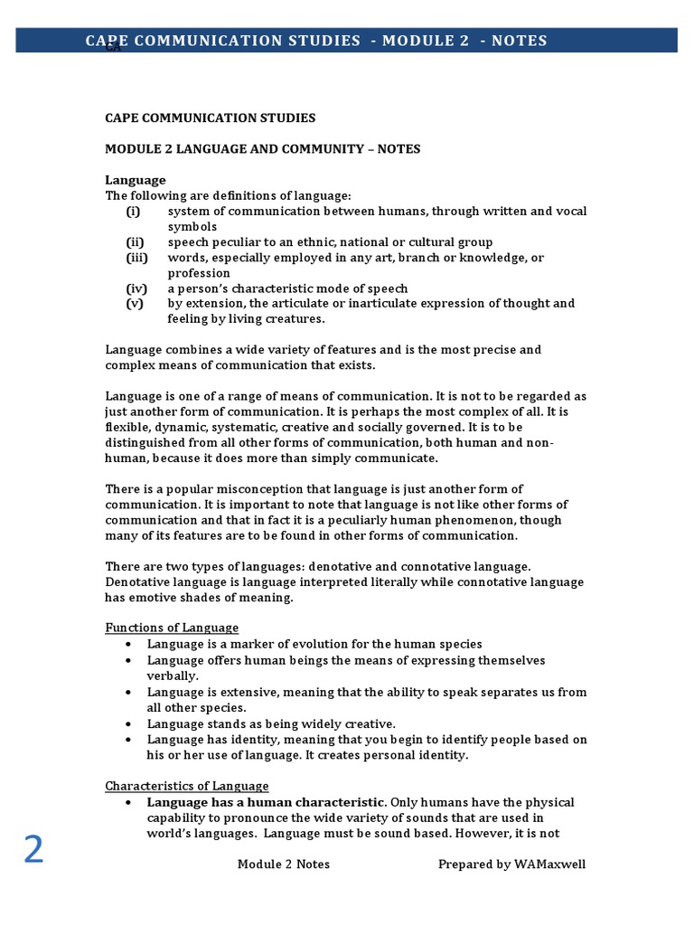 Module 2 - Communication Studies - Notes | PDF | Dialect | English Language