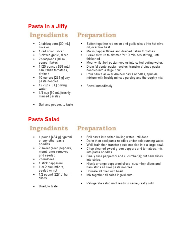 Quick Pasta | PDF | Pasta | Parsley