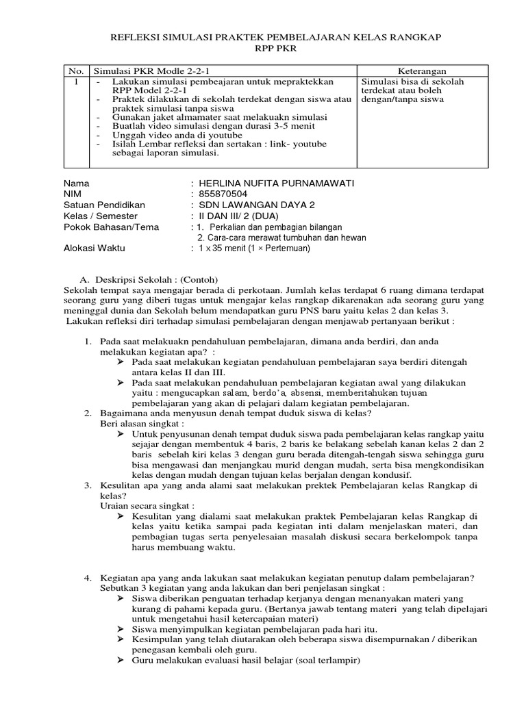 Refleksi Simulasi PKR HERLINA Dan Link Video | PDF | Seni & Disiplin Bahasa | Kajian Bahasa Asing