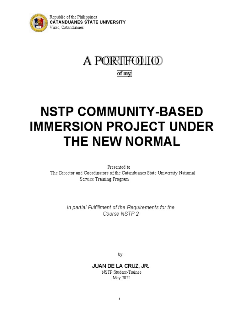 Adapting to Serve: A Portfolio on Conducting an NSTP Community ...