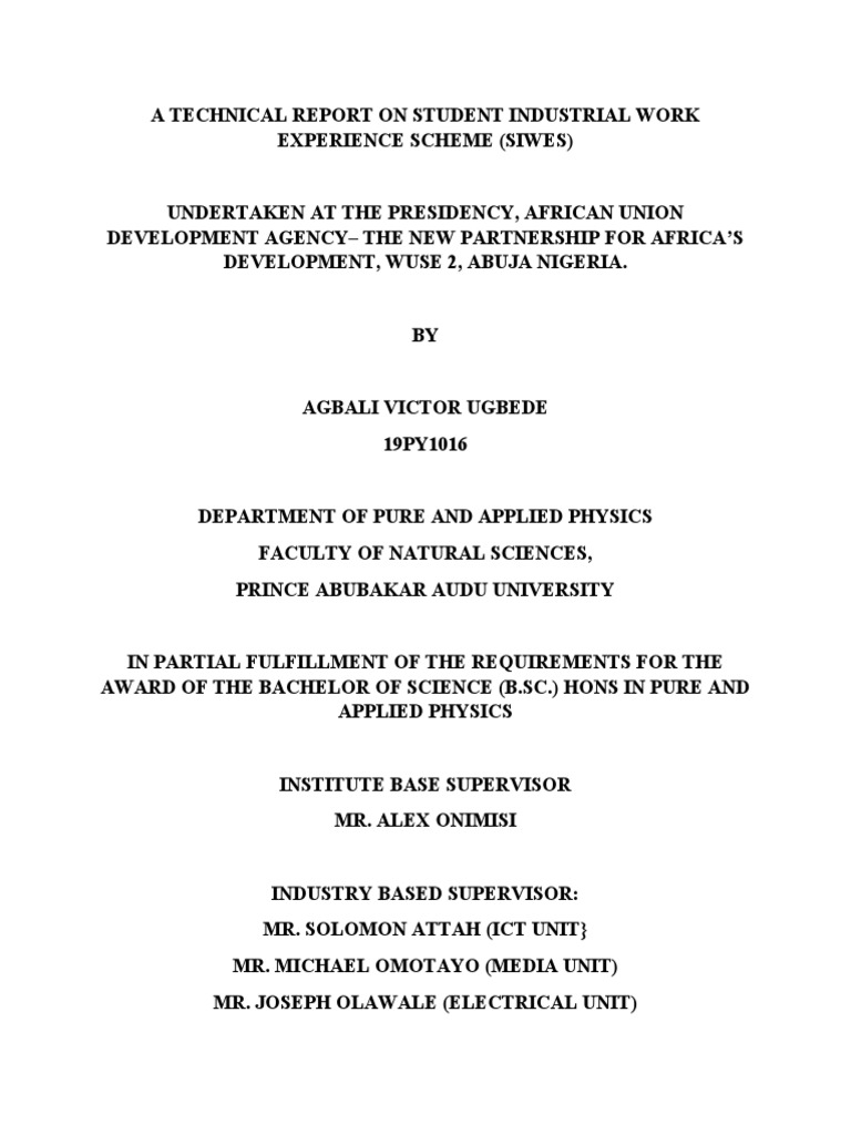 A Technical Report On Student Industrial Work Experience Scheme | PDF