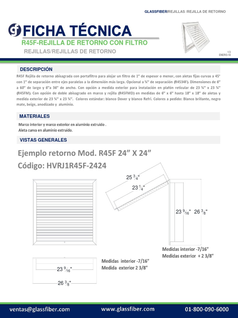 Rejilla de Retorno Abisagrada R45F | PDF | Vehículos | Vehículo de motor