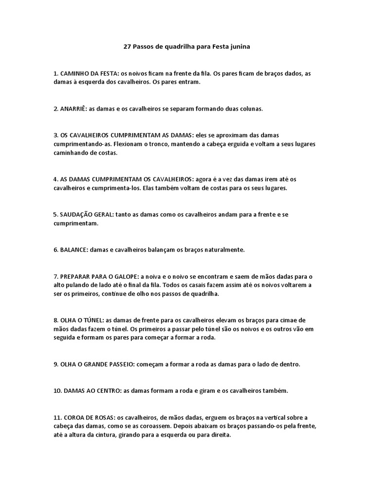 Roteiro para Quadrilha - 27 Passos de Quadrilha para Festa Junina | PDF