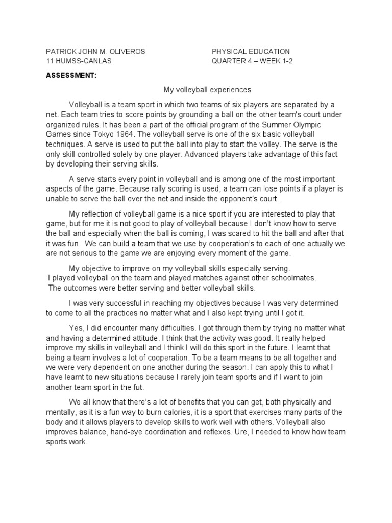Physical Education and Health Quarter 4 (Week 1-2) | PDF | Volleyball ...