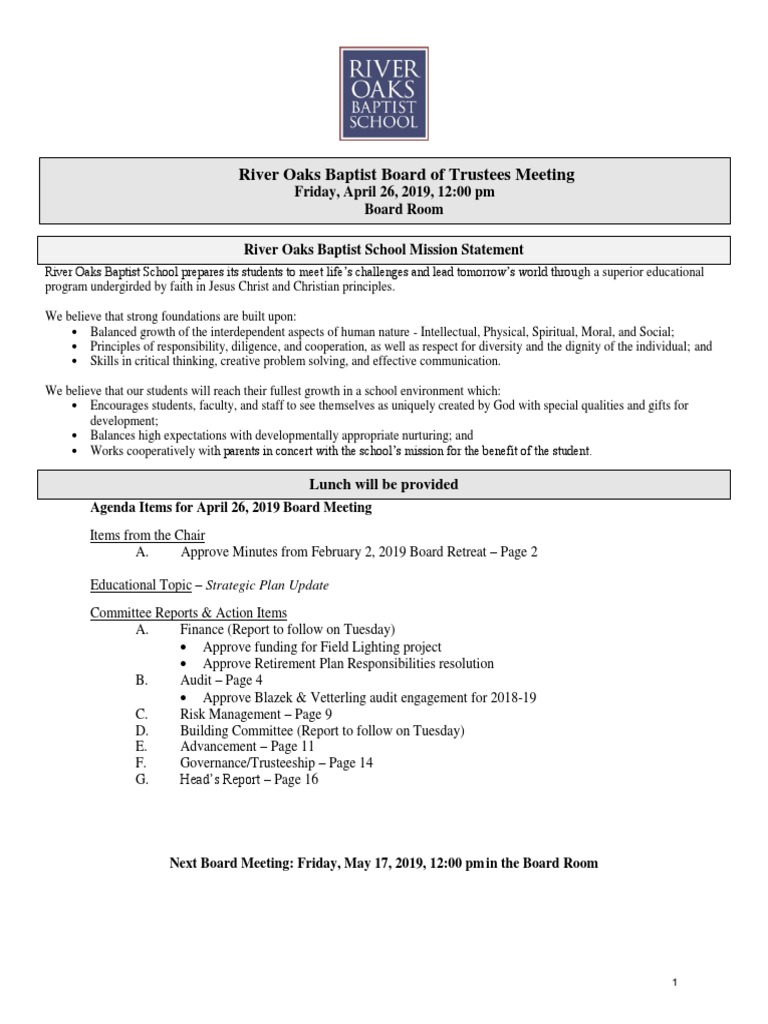 April 26, 2019 ROBS Board Packet | PDF | Audit | Internal Control
