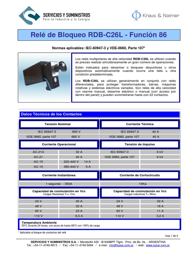 Rele de Bloqueo C26L 01 | PDF | Relé | Poder (Física)