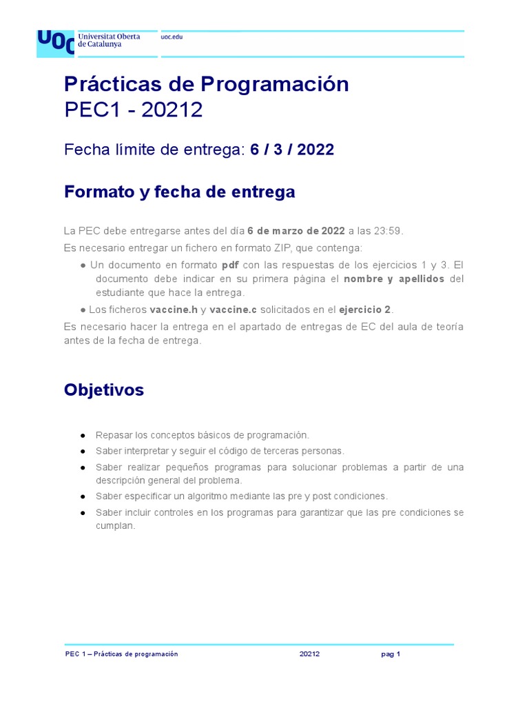 Pec1 - 20212 Prácticas de Programación | PDF | Lenguaje de programación ...