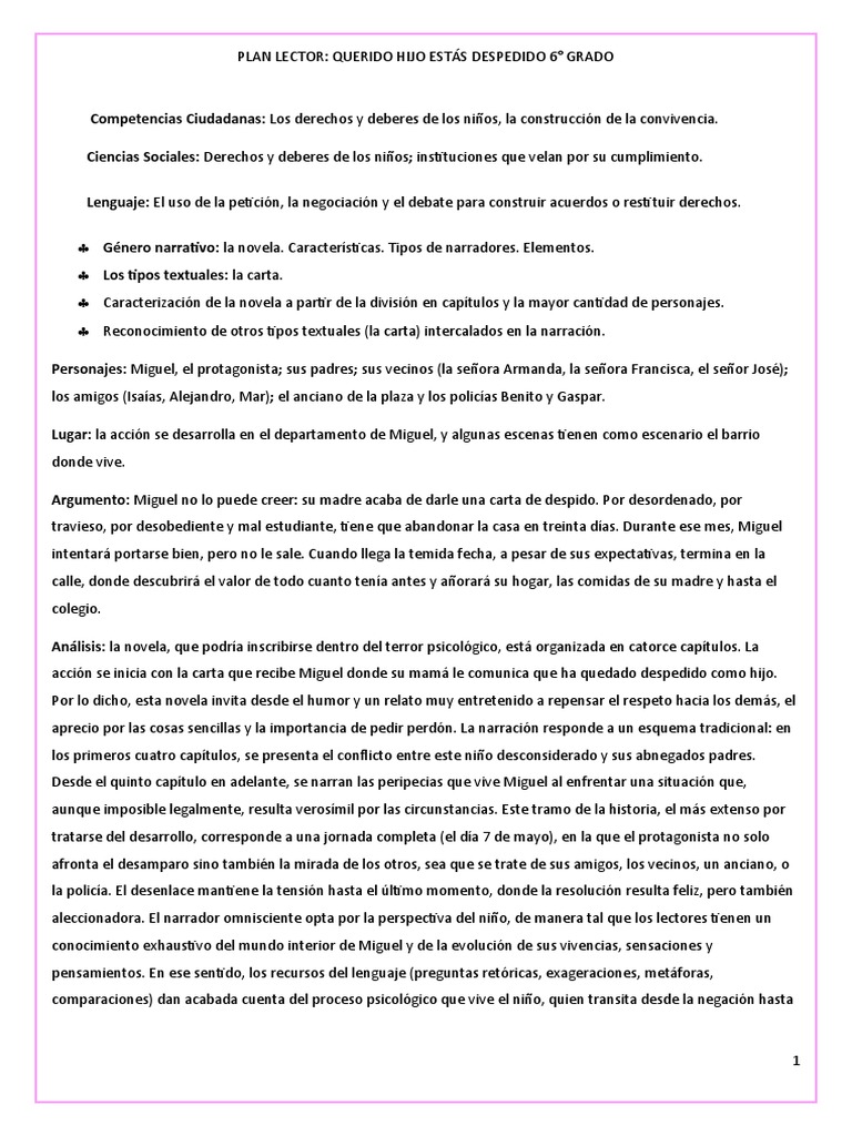 Actividades 6 ° Querido Hijo Estas .... | PDF | Narración