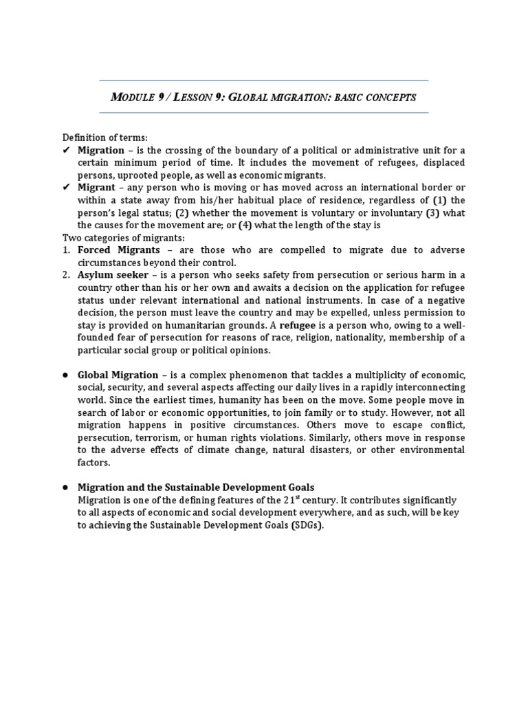 Module 9 Global Migration Basic Concepts Week 9 | PDF | Human Migration | Refugee