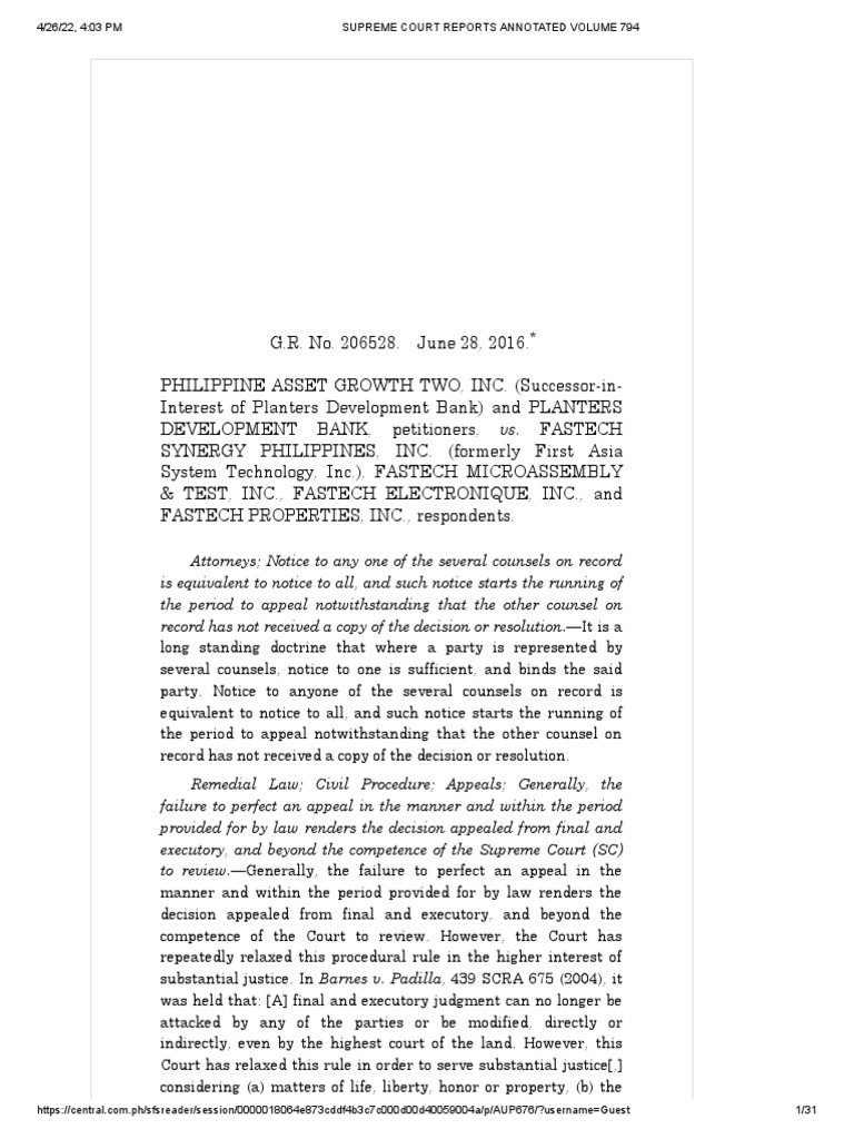 11 Philippine Asset Growth Two, Inc. v. Fastech Synergy Philippines ...