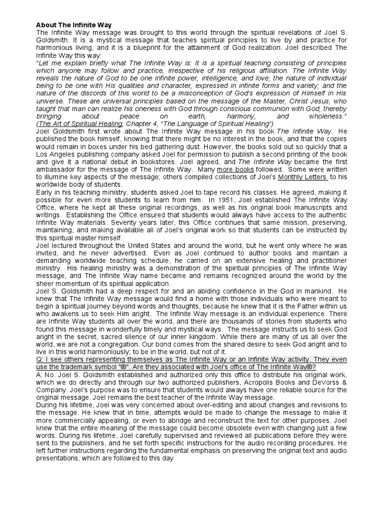About The Infinite Way | PDF | Spirituality | Religious Belief And Doctrine