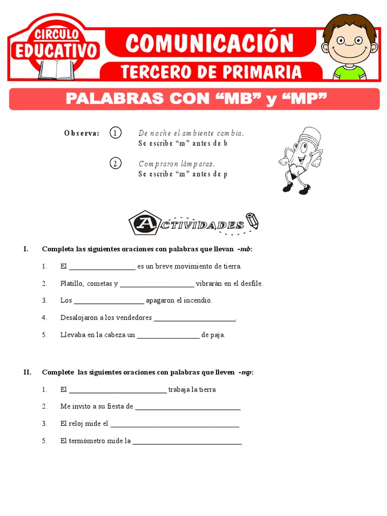 Palabras Con MB y MP para Tercero de Primaria | PDF | Artes del ...