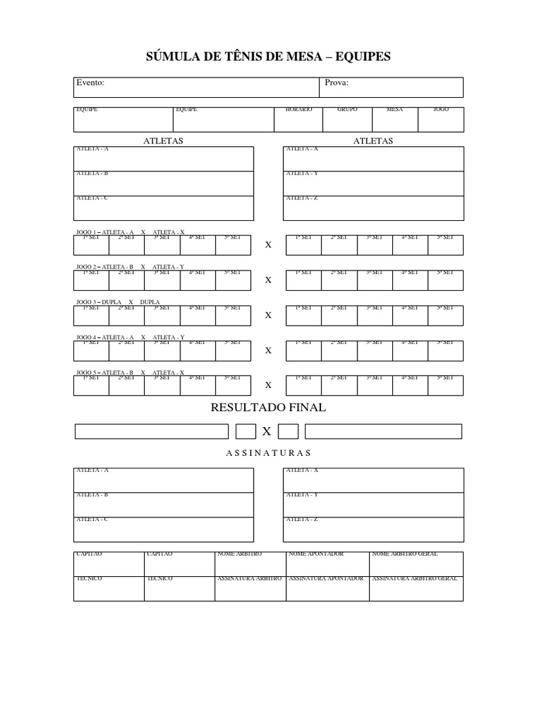 Súmula de Tenis Mesa Dupla | PDF