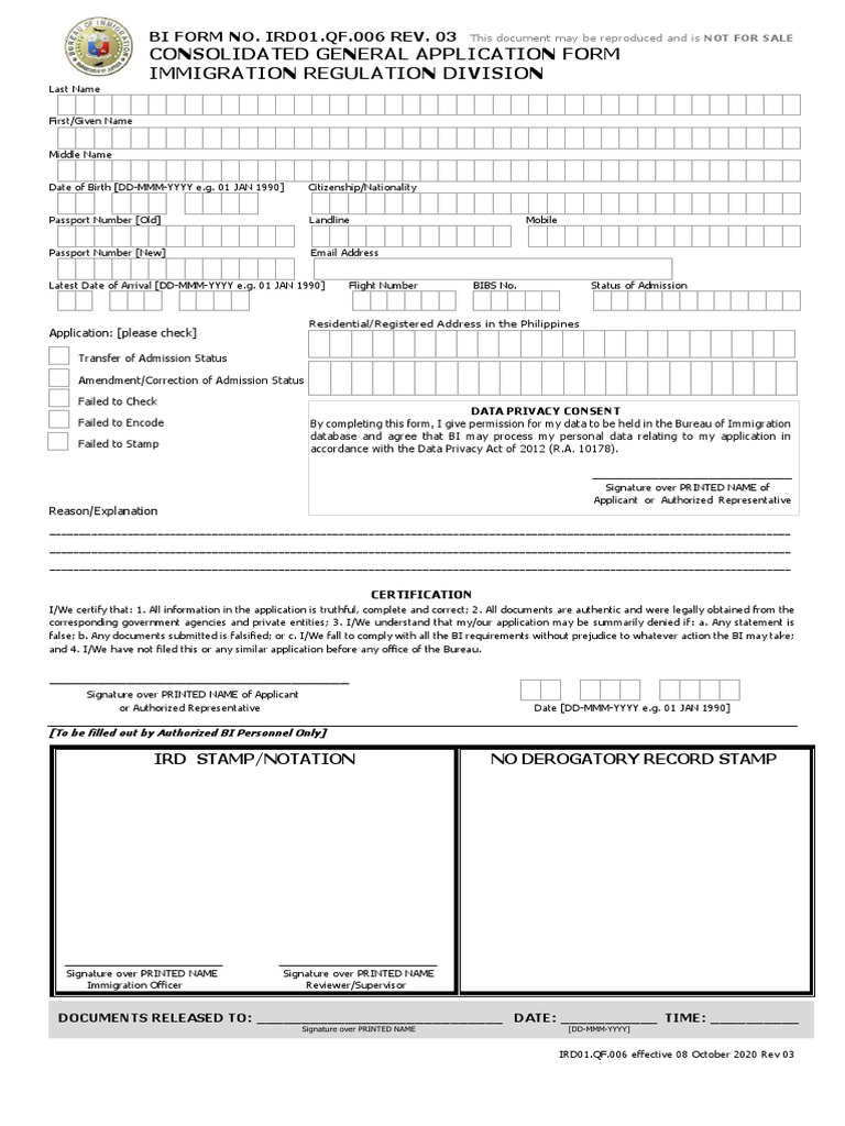 Consolidated General Application Form Immigration Regulation Division ...
