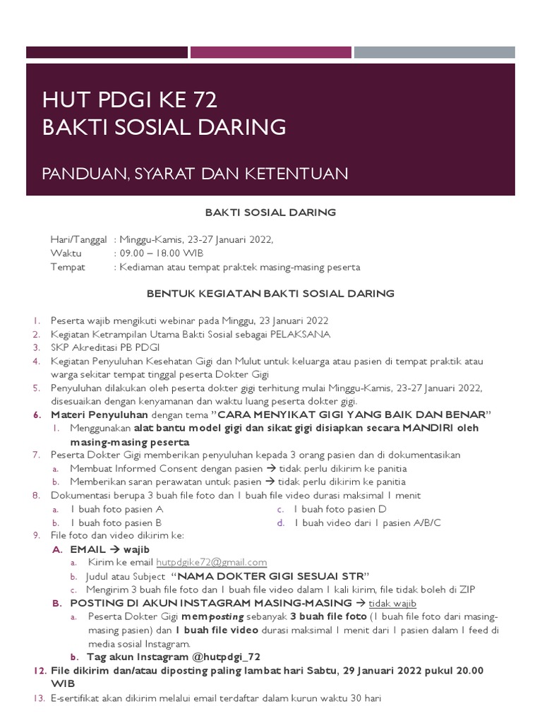 HUT PB PDGI Panduan Baksos Online Rev | PDF