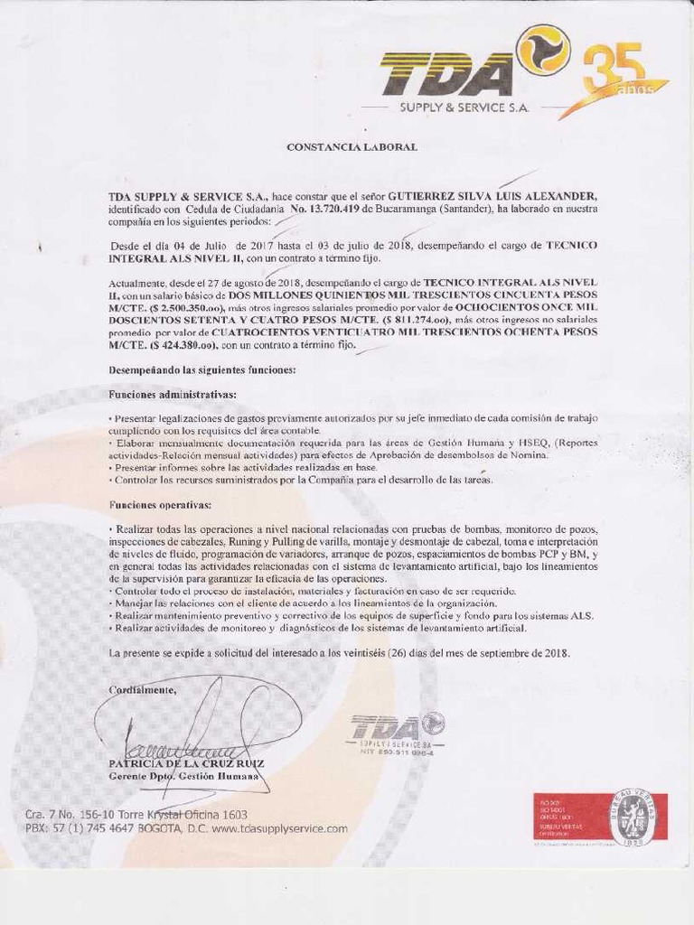 1 Certificado TDA | PDF