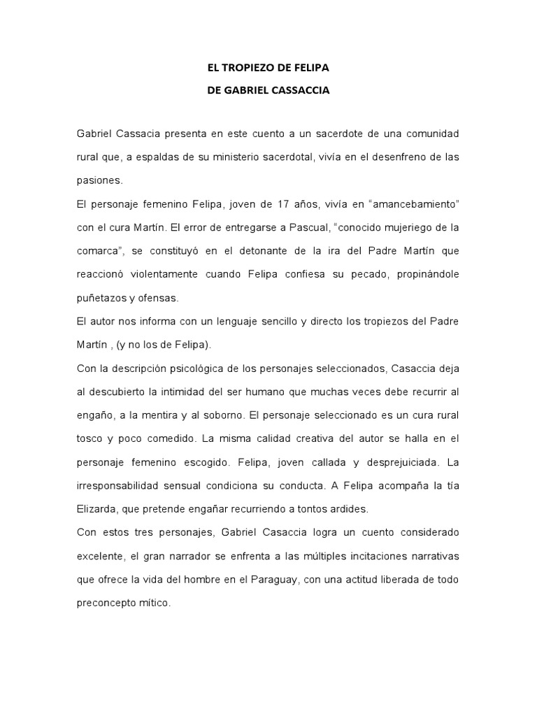 El tropiezo de Felipa: un análisis narrativo | PDF
