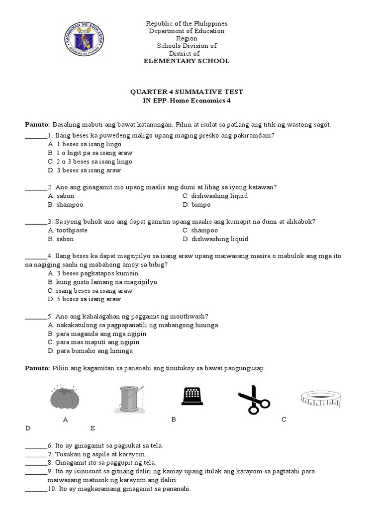 EPP HE4 SUMMATIVE TEST Q4 To Print | PDF
