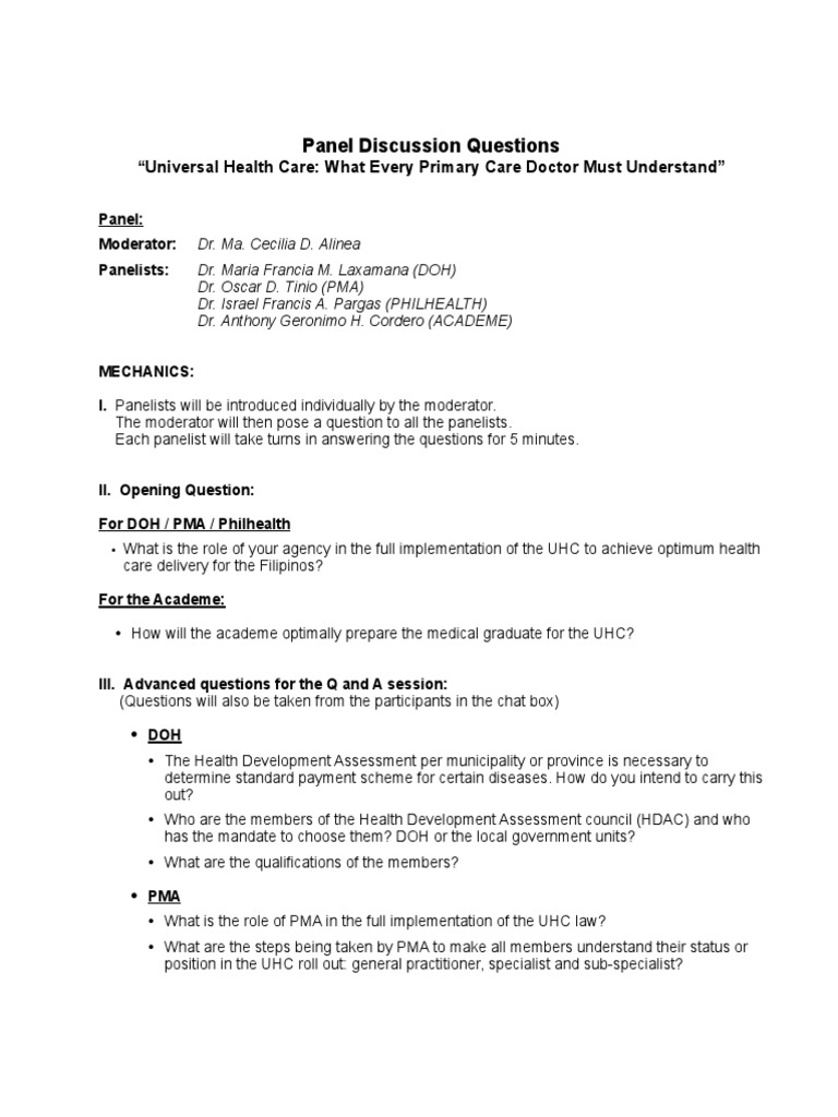 Panel Discussion Questions | PDF | Primary Care | Universal Health Care