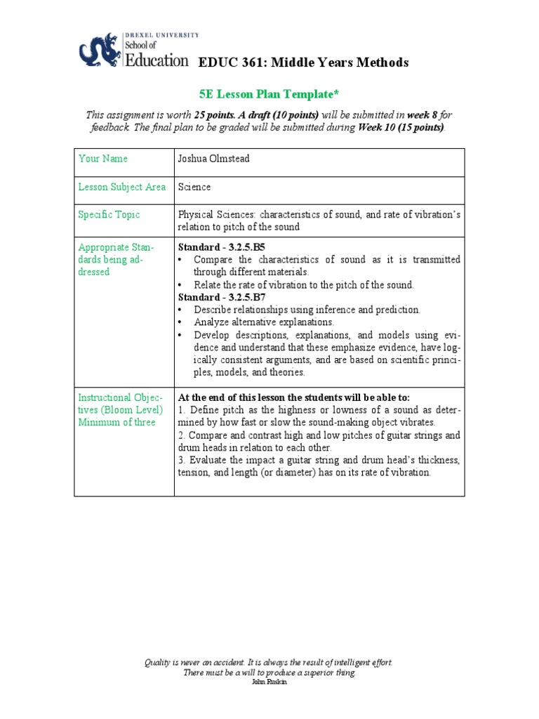 5E Lesson Plan: Sound and Pitch Science | PDF | Guitars | Pitch (Music)