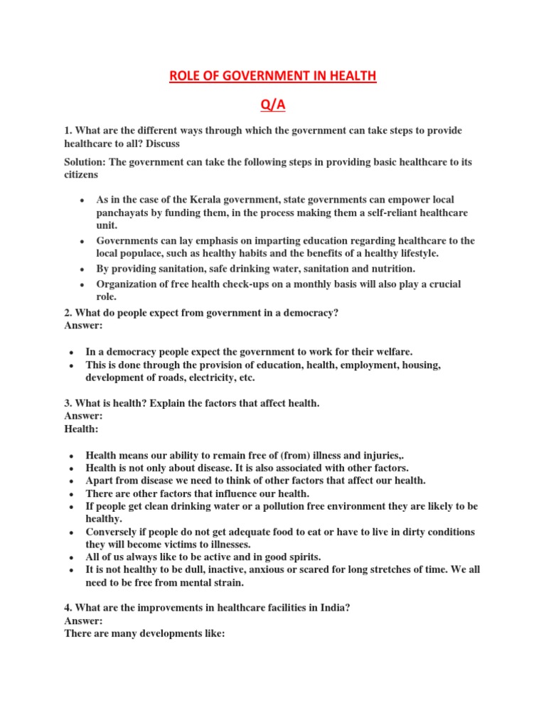 Role of Government in Health | PDF | Health Care | Health Care In The ...
