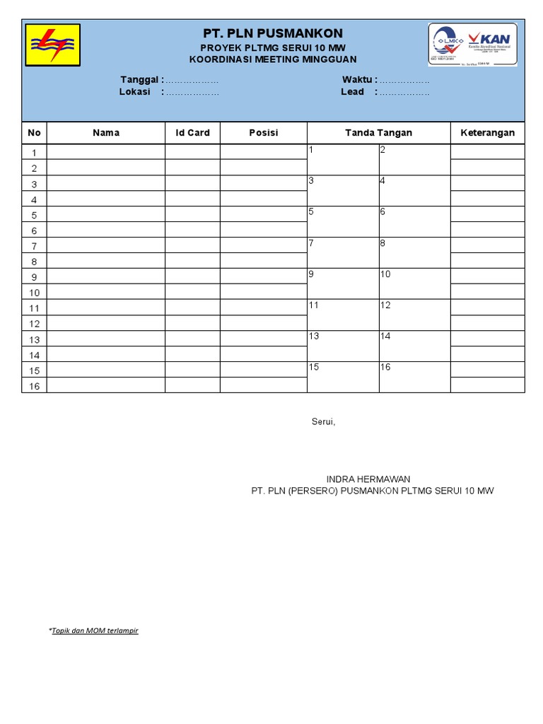 Absensi Meeting | PDF