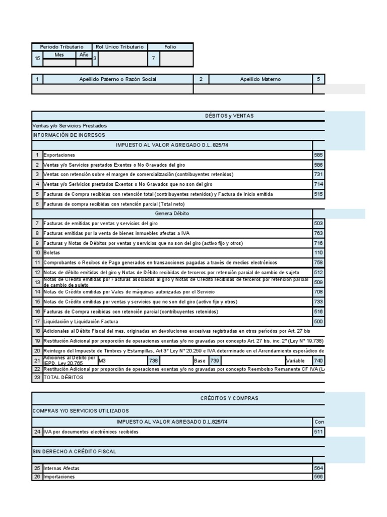 F29 Excel Editable | PDF | Impuesto al valor agregado | Impuestos