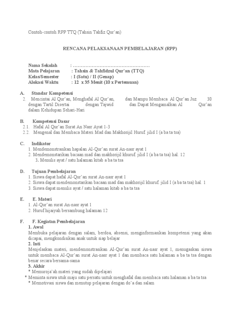 Contoh RPP TTQ | PDF