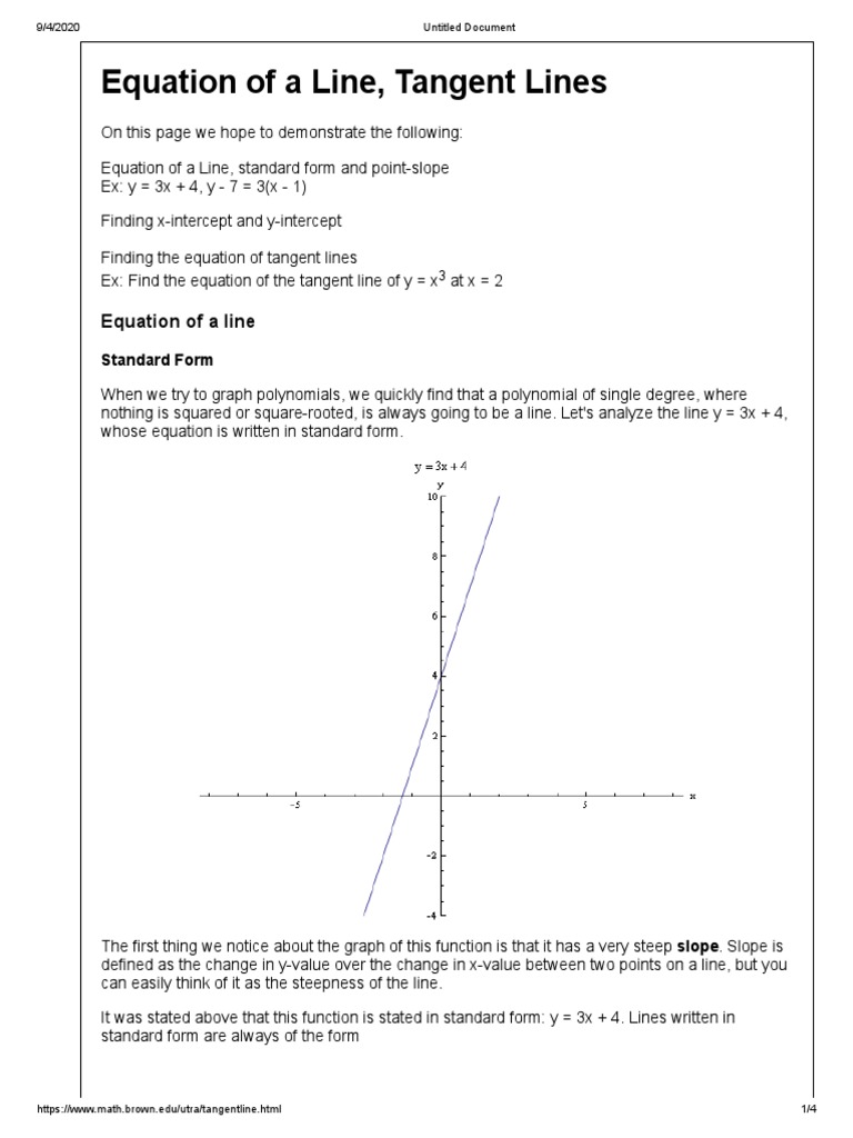 Week 005 Equation of A Tangent Line | PDF | Tangent | Slope