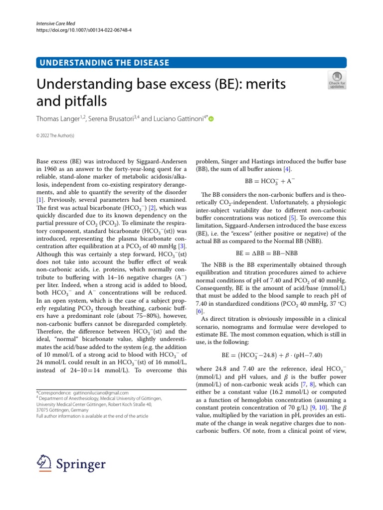 Understanding Base Excess (BE) : Merits and Pitfalls | PDF | Buffer ...