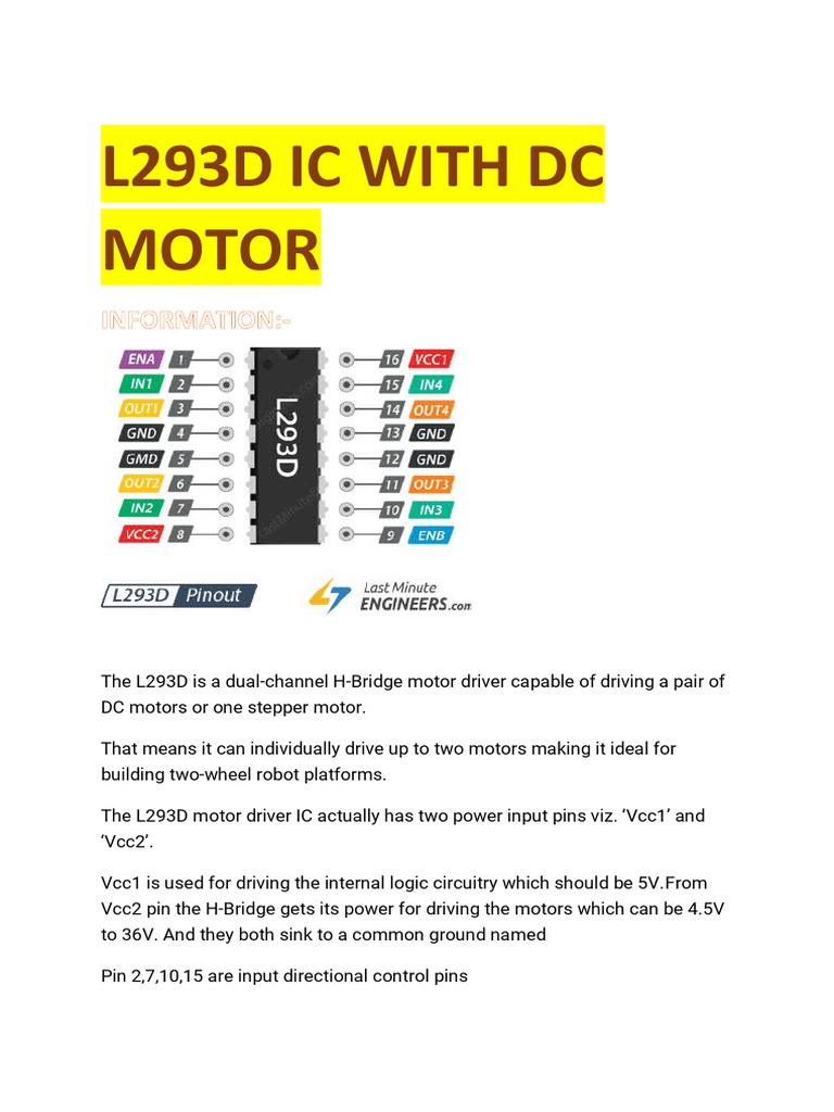 L293D Ic With DC Motor: Information | PDF | Manufactured Goods ...