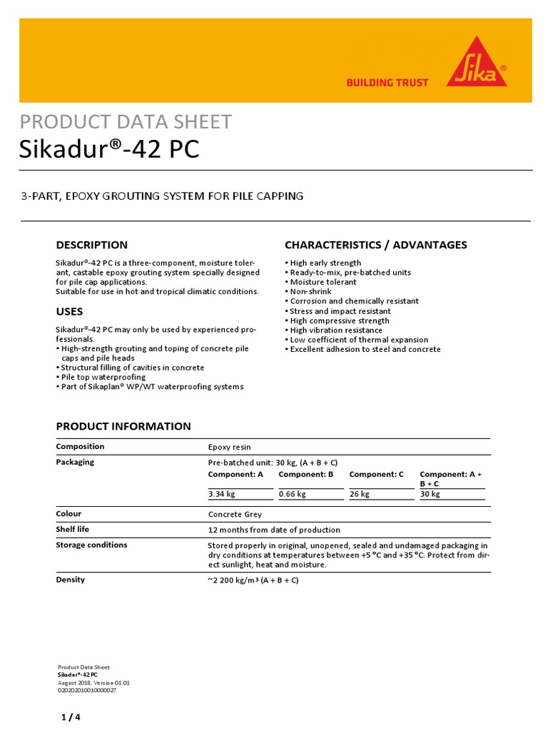 Sikadur®-42 PC: Product Data Sheet | PDF | Epoxy | Concrete