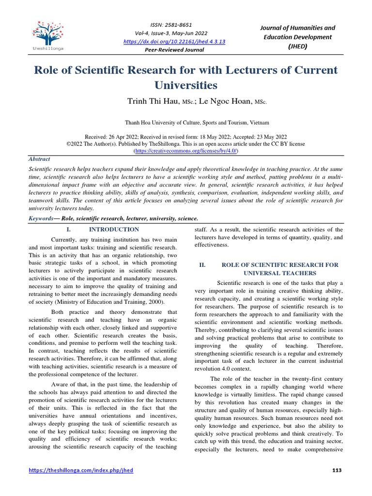 The Role of Scientific Research Activities For Lecturers of ...