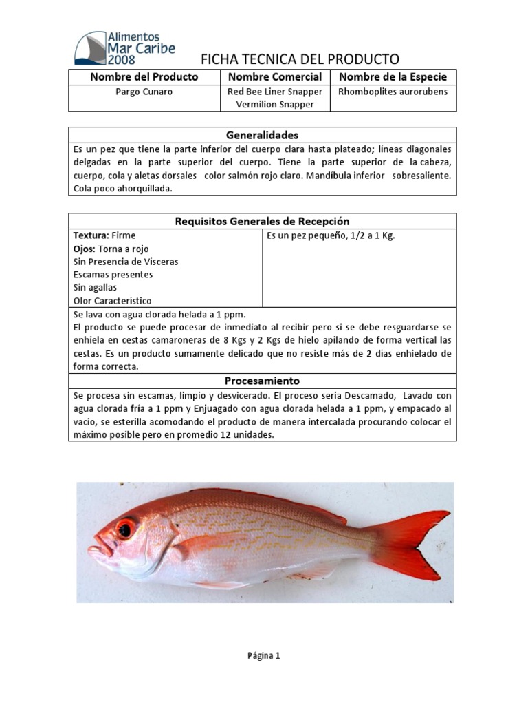 Ficha Técnica del Pargo Cunaro | PDF