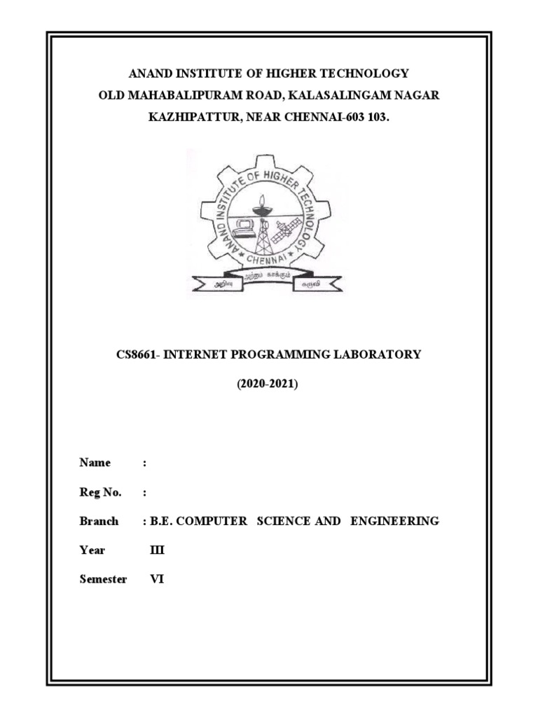 Record Cs8661 Internet Programming Lab Even Sem 2021 Pdf Html Element World Wide Web