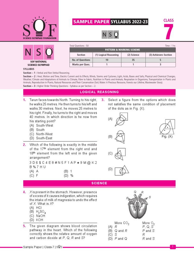 Nso Sample Paper Class-7 | PDF | Nature | Chemistry