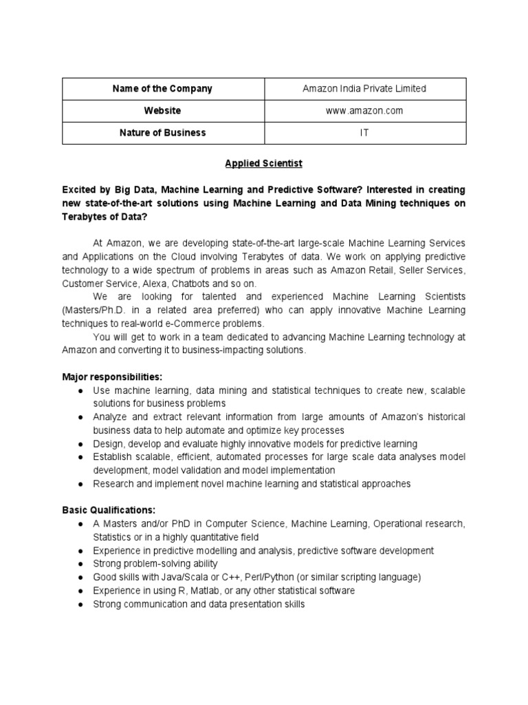 Amazon - Applied Scientist | PDF | Machine Learning | Data Mining