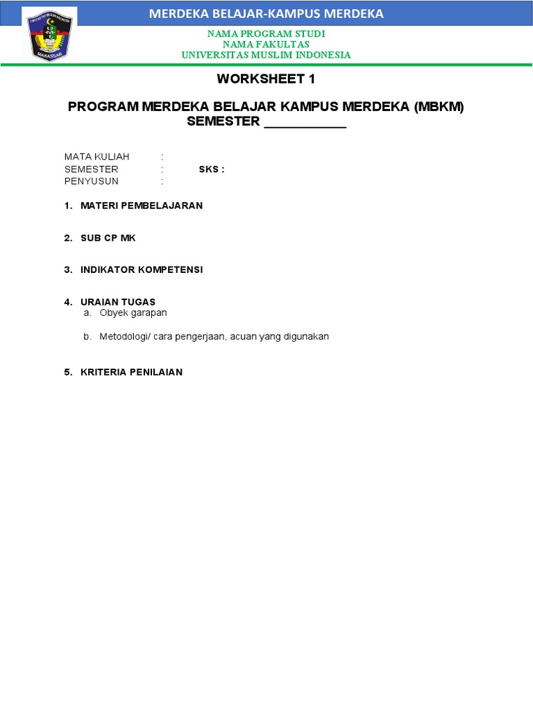Contoh Format Worksheet | PDF