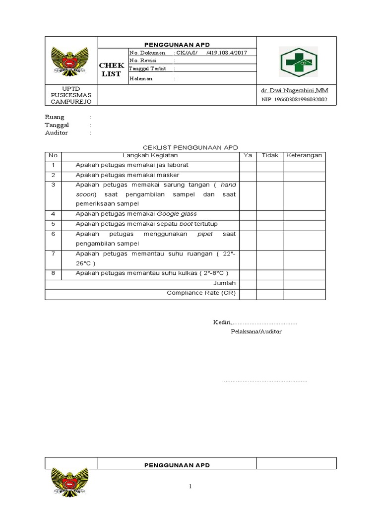 Check List APD LAB | PDF