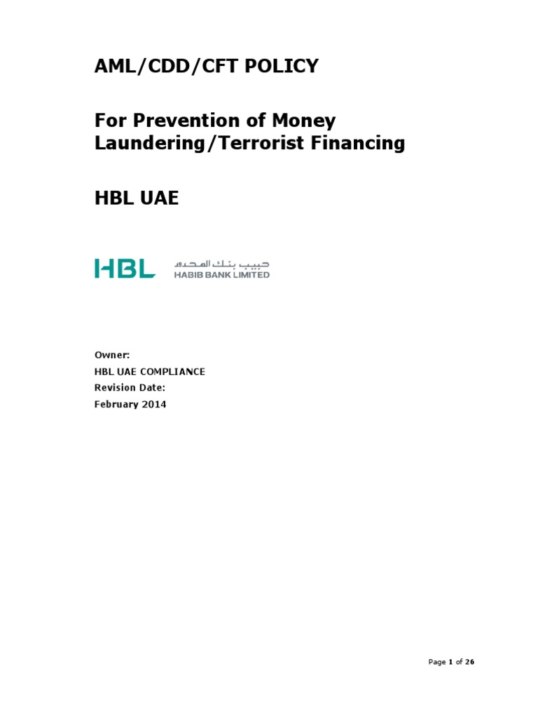 AML CDD CFT Policy - Customized To UAE Legal Regulatory Obligations ...