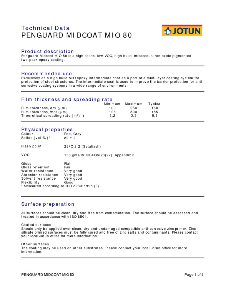 TDS - Penguard Midcoat Mio 80 | PDF | Paint | Materials